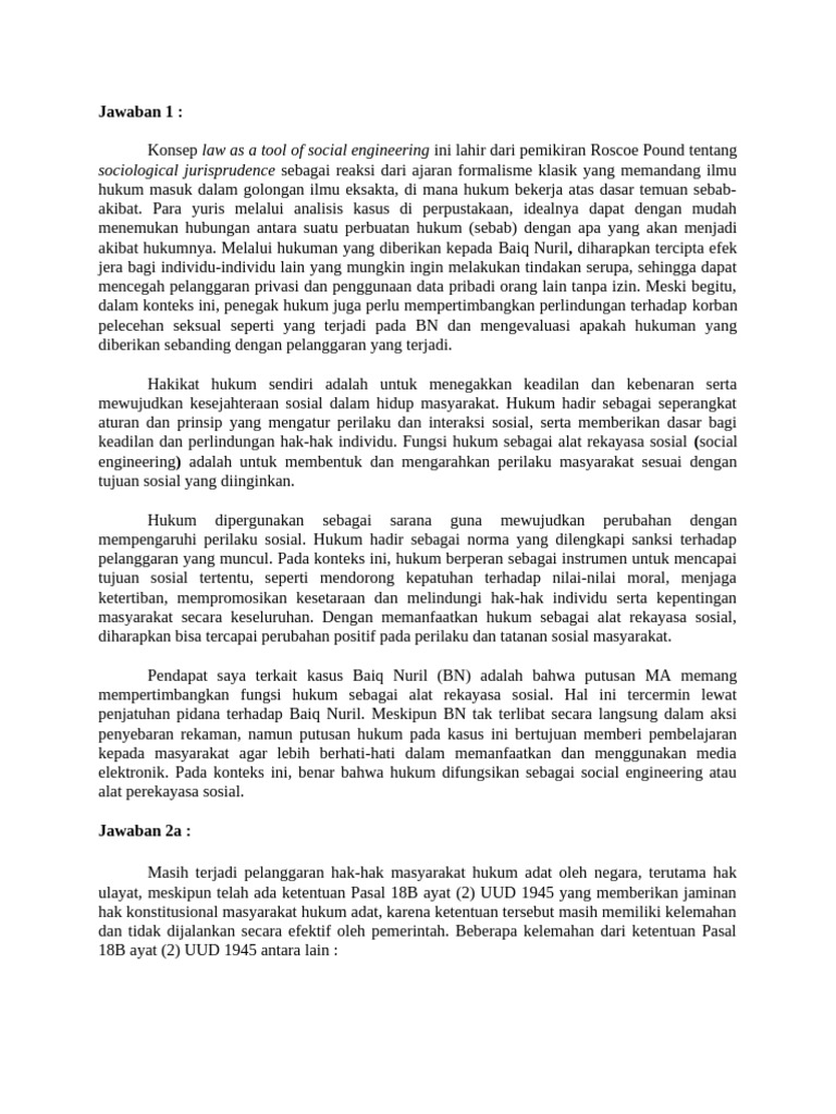 Konsep law as a tool of social engineering ini lahir dari pemikiran ... Konsep law as a tool of social engineering ini lahir dari pemikiran ...