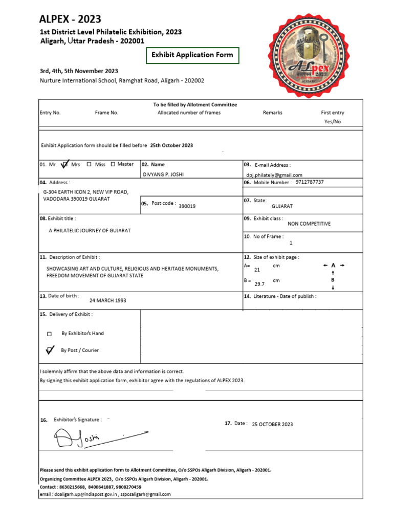 Exhibit Application Form - ALPEX-23 | PDF