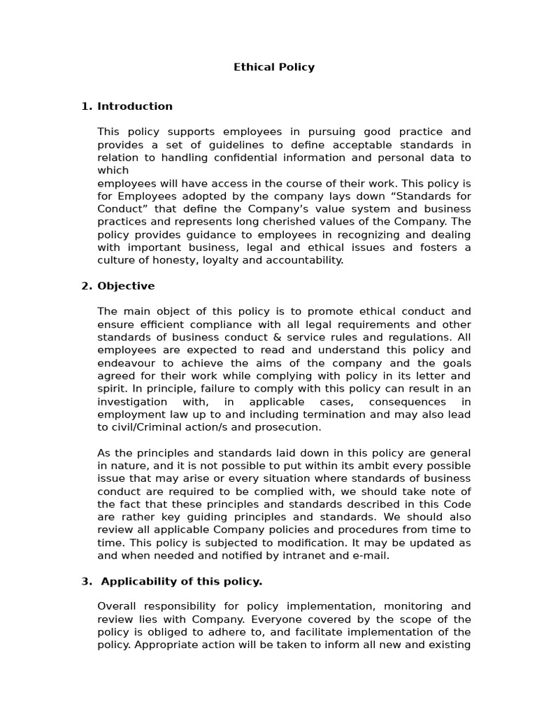 Ethical Policy | PDF | Employment | Policy