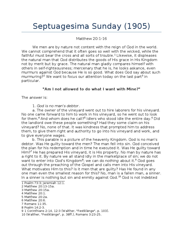 Septuagesima Sunday (1905) | PDF | Gospel Of Matthew | Sin