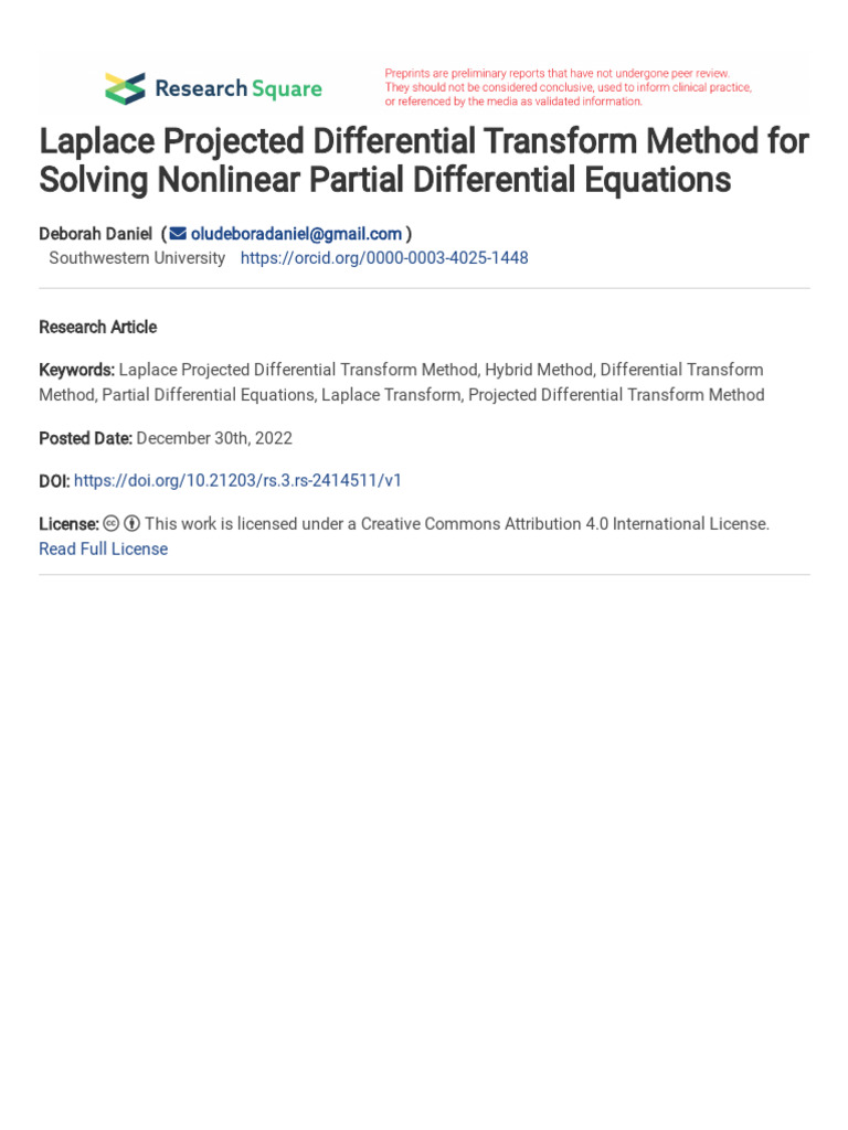 Laplace Projected Differential Transform Method Fo | PDF | Partial ...