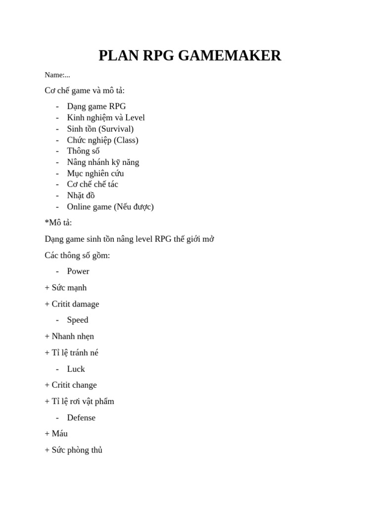 Plan Rpg Gamemaker | PDF
