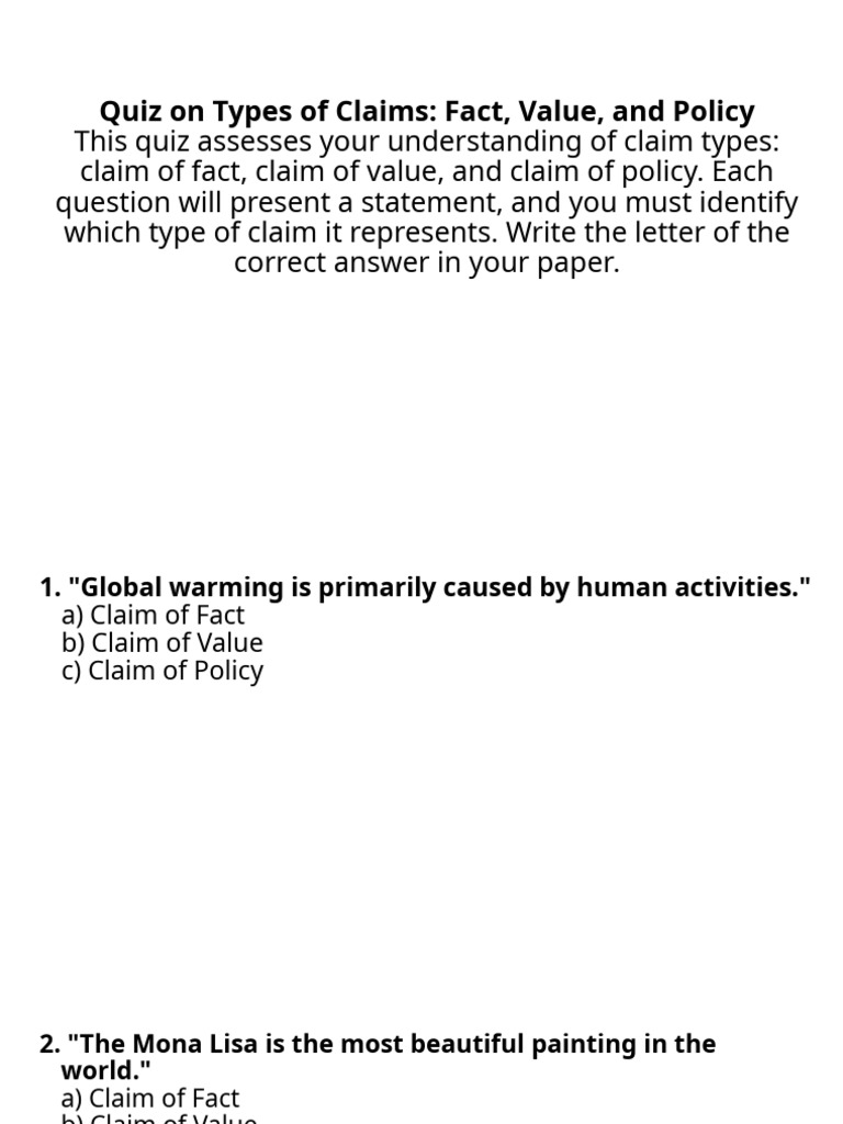 Quiz On Types of Claims | PDF | Natural Environment | Nature