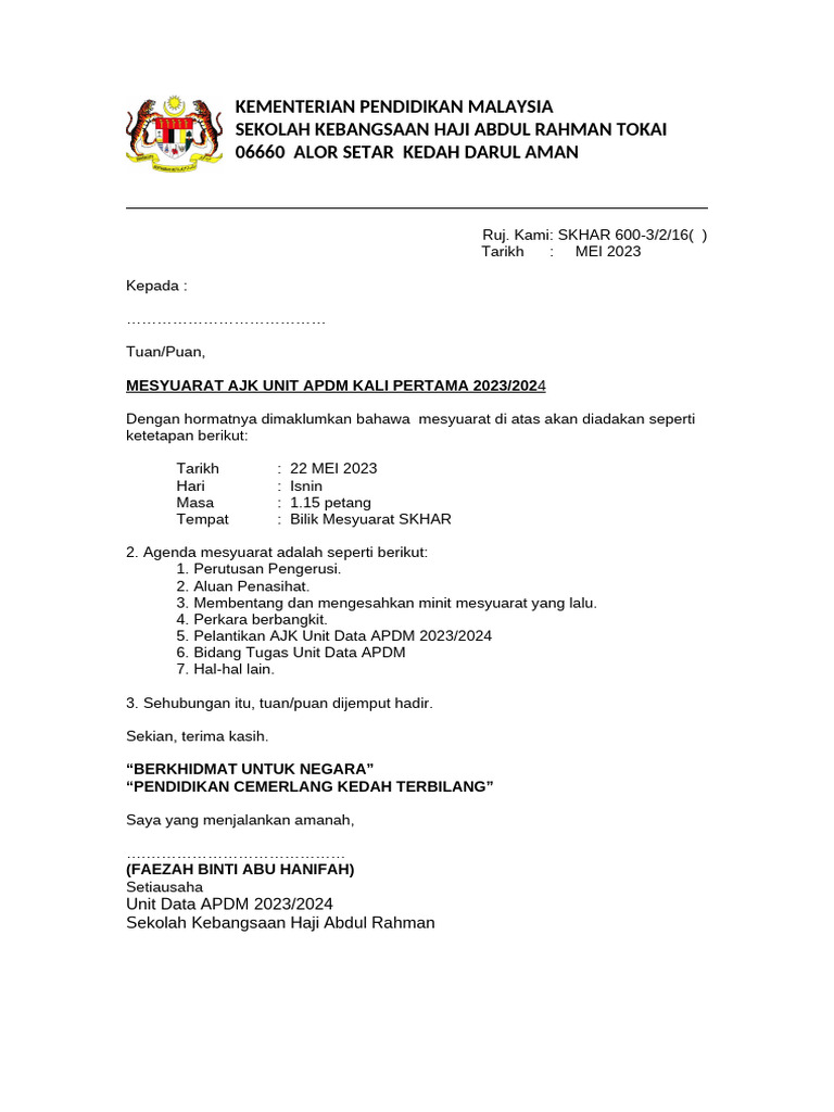 Minit Mesyuarat APDM Faez 2023 | PDF