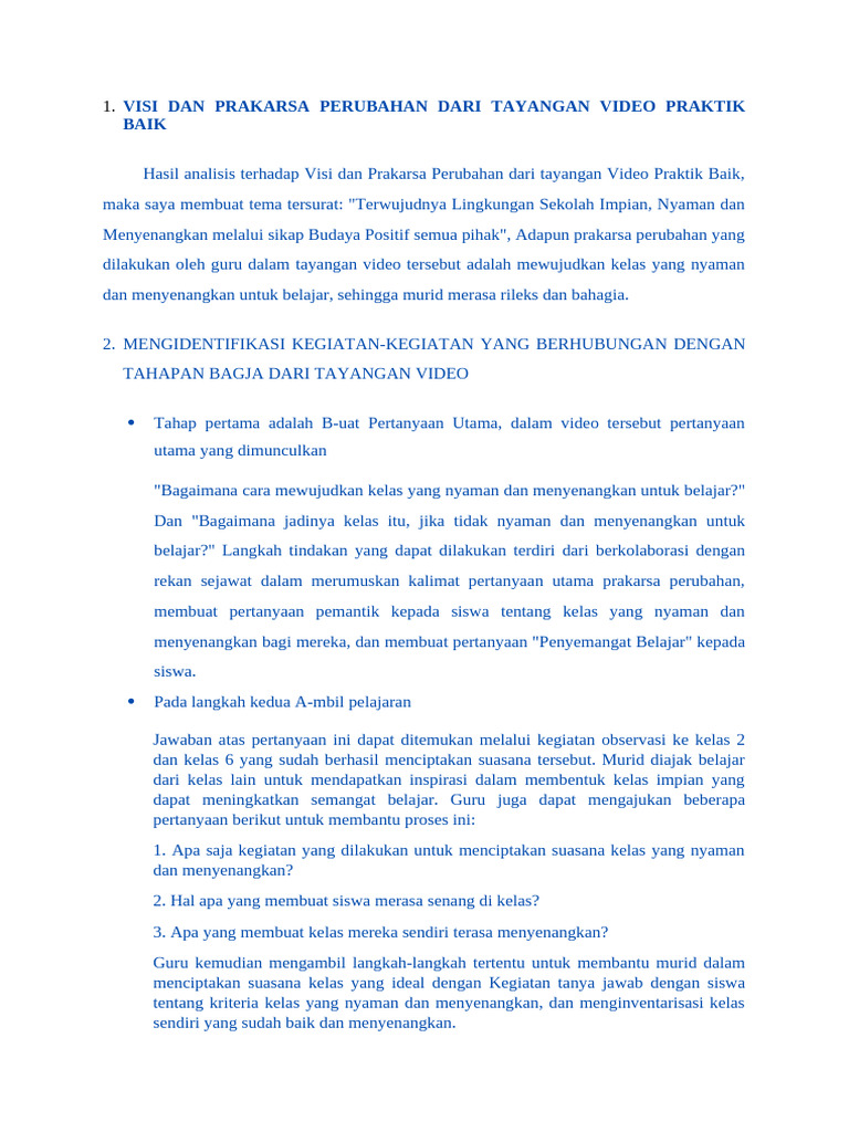 Visi Dan Prakarsa Perubahan Dari Tayangan Video Praktik Baik | PDF