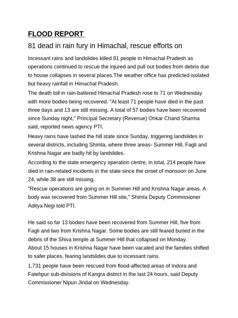 Himachal Floods 81 Dead Rescue Ongoing Pdf