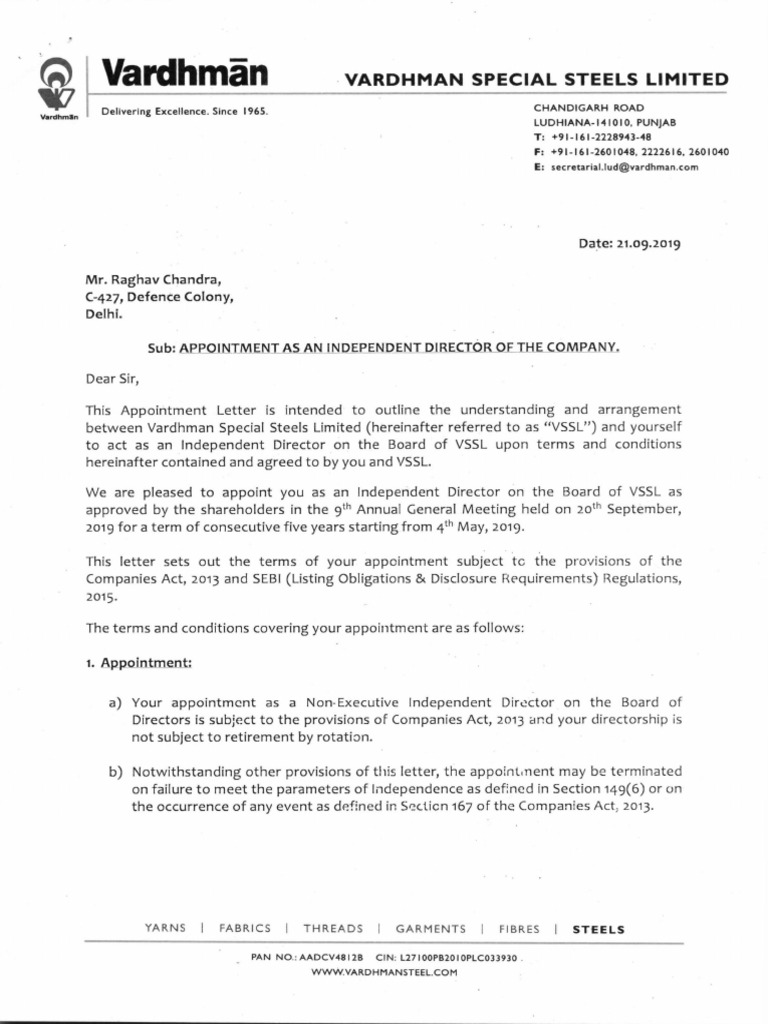Appointment Letter - Mr. Raghav Chandra | PDF
