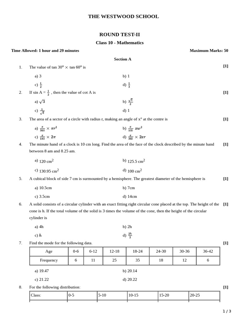 Question Paper Round Test-II | PDF | Sphere | Circle