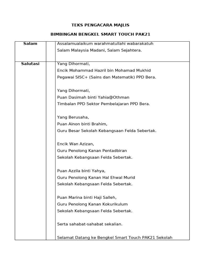 TEKS PENGACARA MAJLIS BENGKEL SMART TOUCH PAK21 | PDF TEKS PENGACARA MAJLIS BENGKEL SMART TOUCH PAK21 | PDF