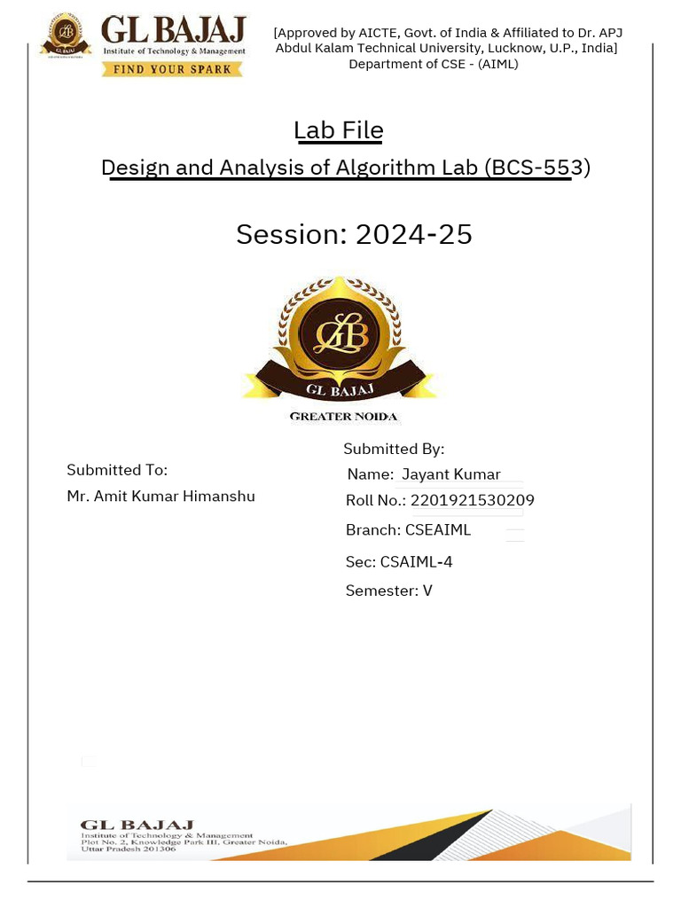 DAA LAB.pdf (1) | PDF | Algorithms And Data Structures | Computer ... DAA LAB.pdf (1) | PDF | Algorithms And Data Structures | Computer ...