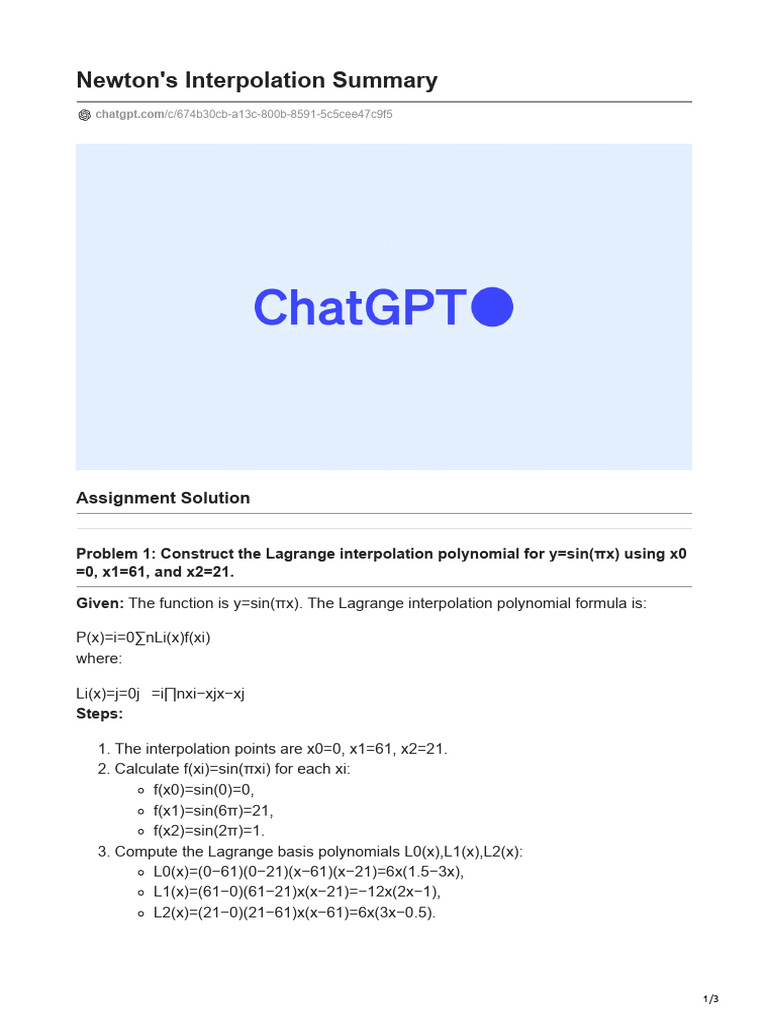 Newtons Interpolation Summary | PDF | Interpolation | Applied Mathematics