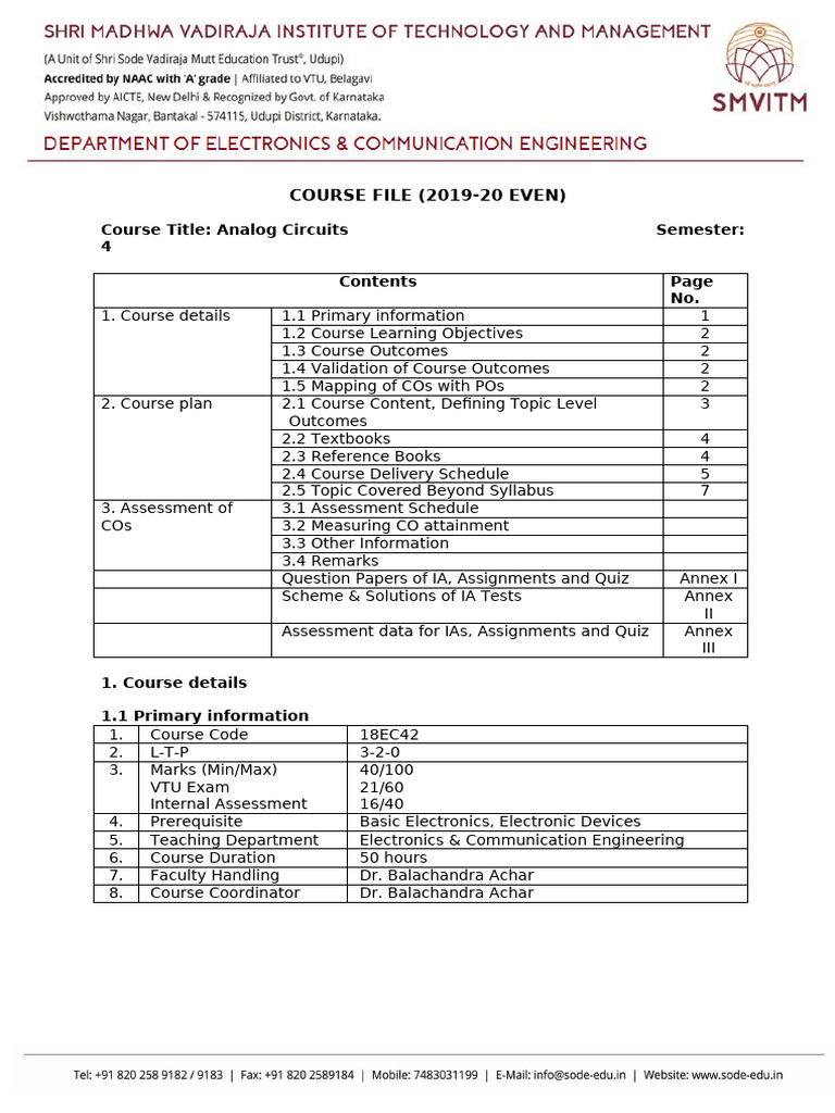 Course-File-18EC42 | PDF | Amplifier | Field Effect Transistor