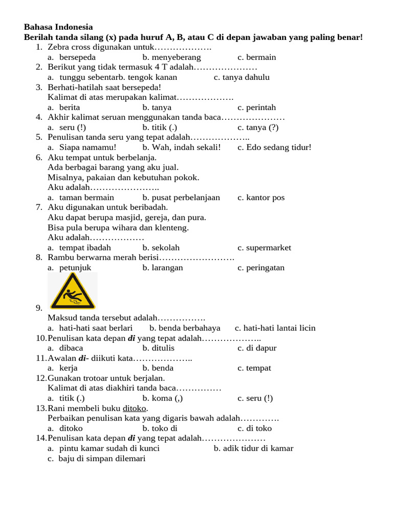 Soal Pas Bahasa Indo Kelas 2 Semester 1 | PDF