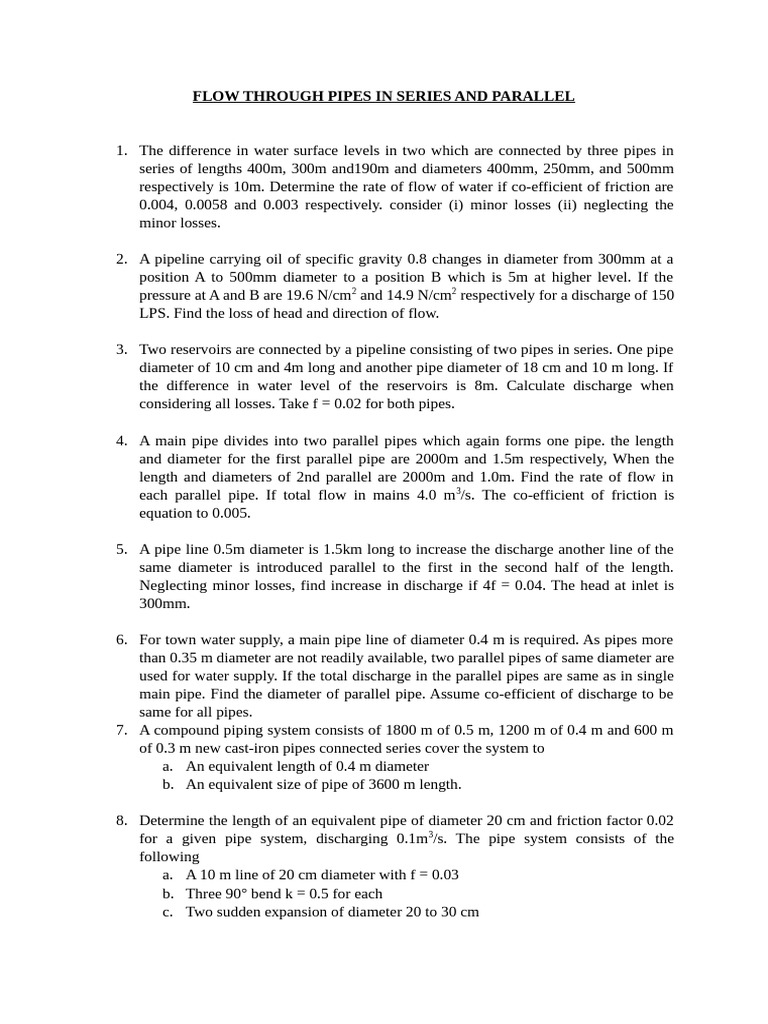 Pipes in Series and Parallel | PDF | Discharge (Hydrology) | Chemical ...