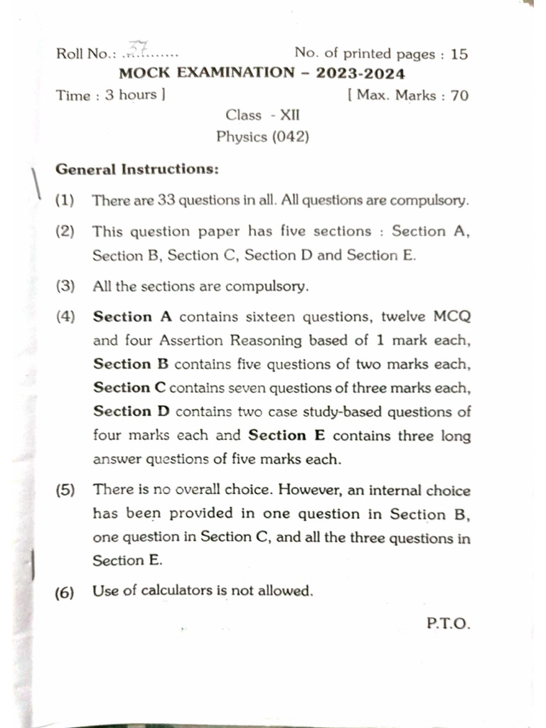 Class 12 Mock Exam Pdf