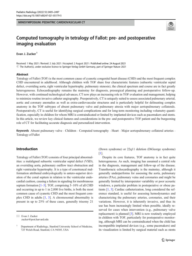 Computed Tomography in Tetralogy of Fallot Pre - and Postoperative ...