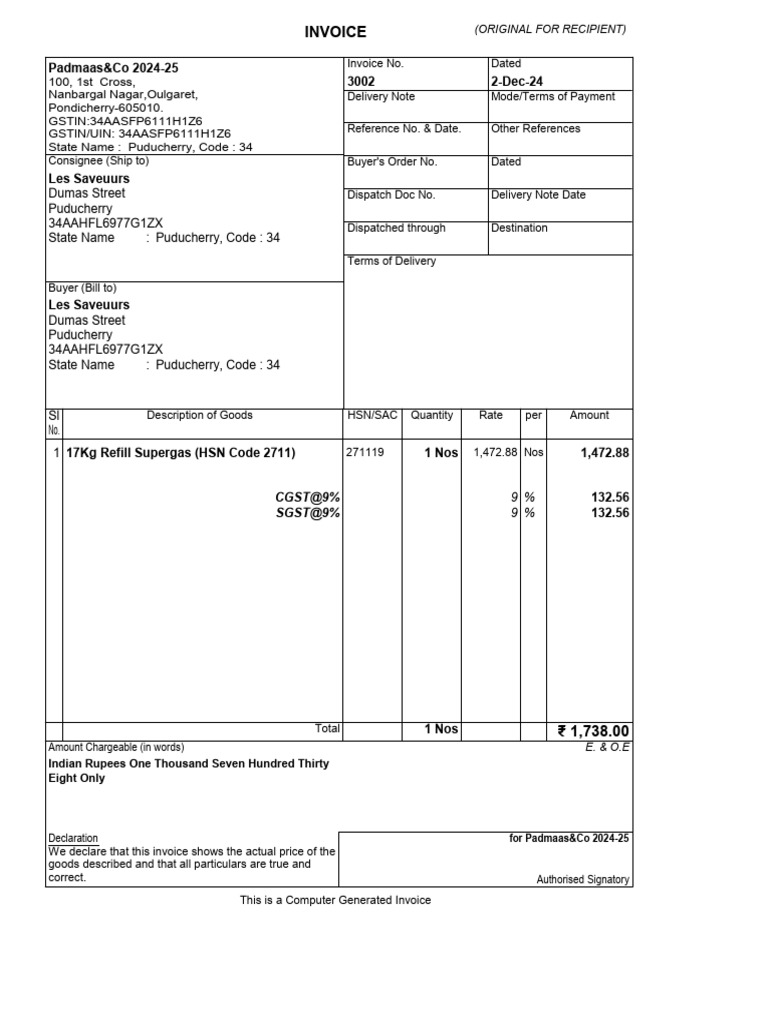 les saveuurs 02.12.24 | PDF | Invoice | Accounting