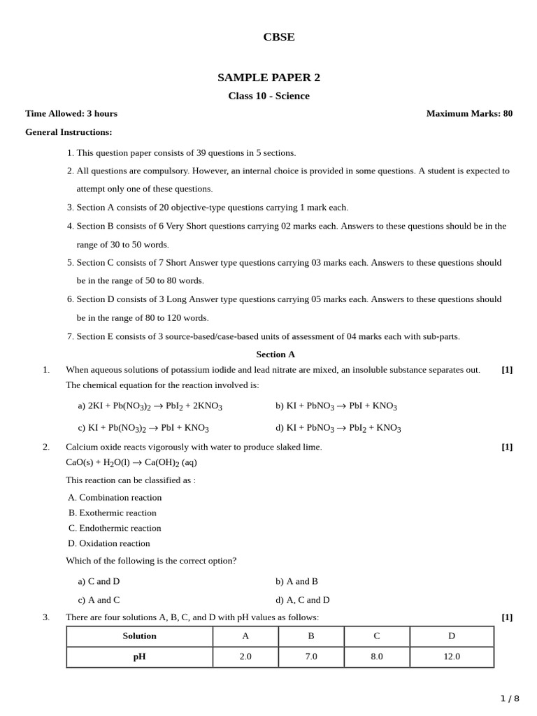 Sample Paper 2 | PDF | Copper | Chemical Reactions