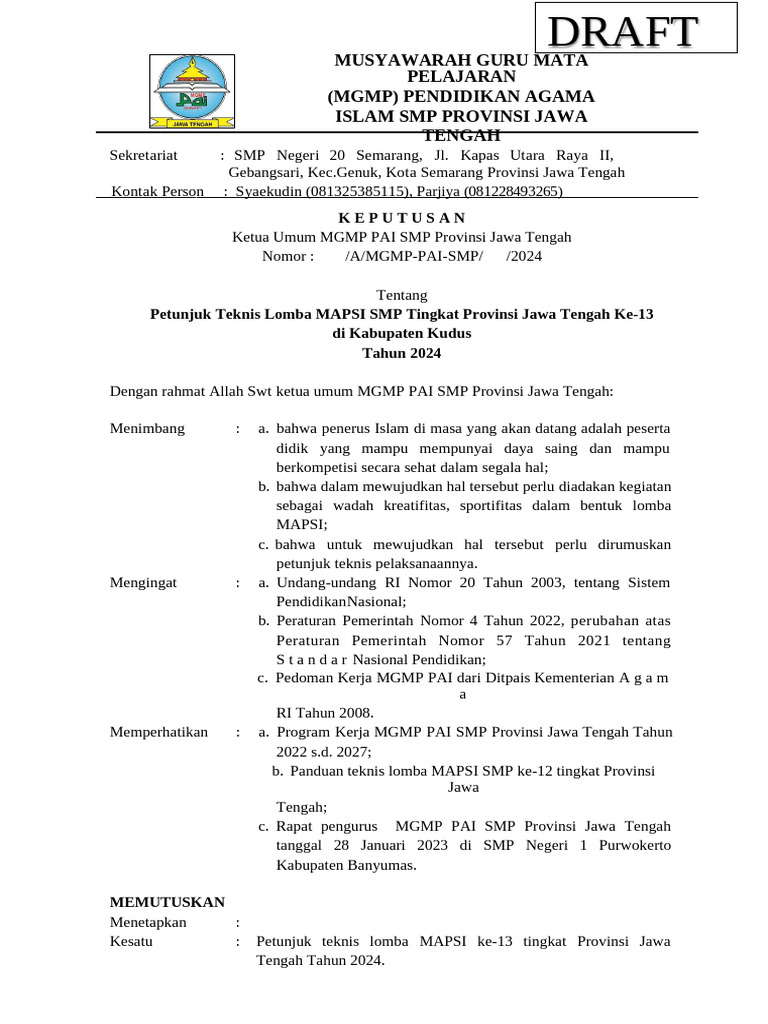 Draf Juknis Mapsi SMP 2024 (06022024) | PDF