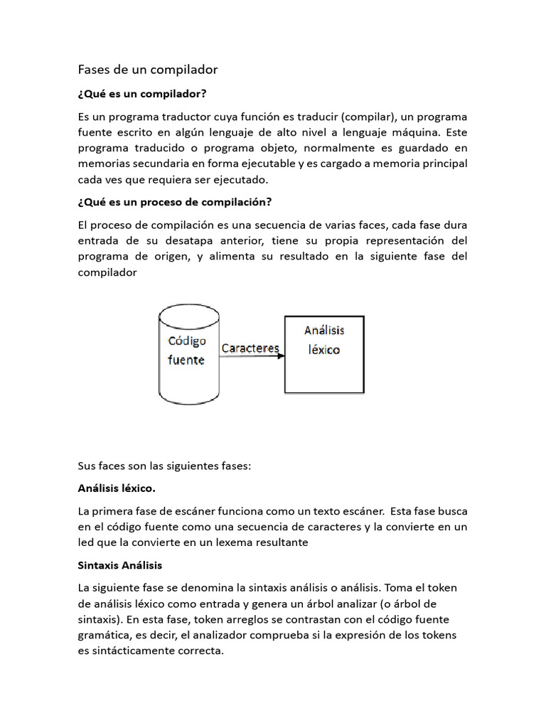 Fases de un compilador | PDF | Compilador | Lenguaje de programación