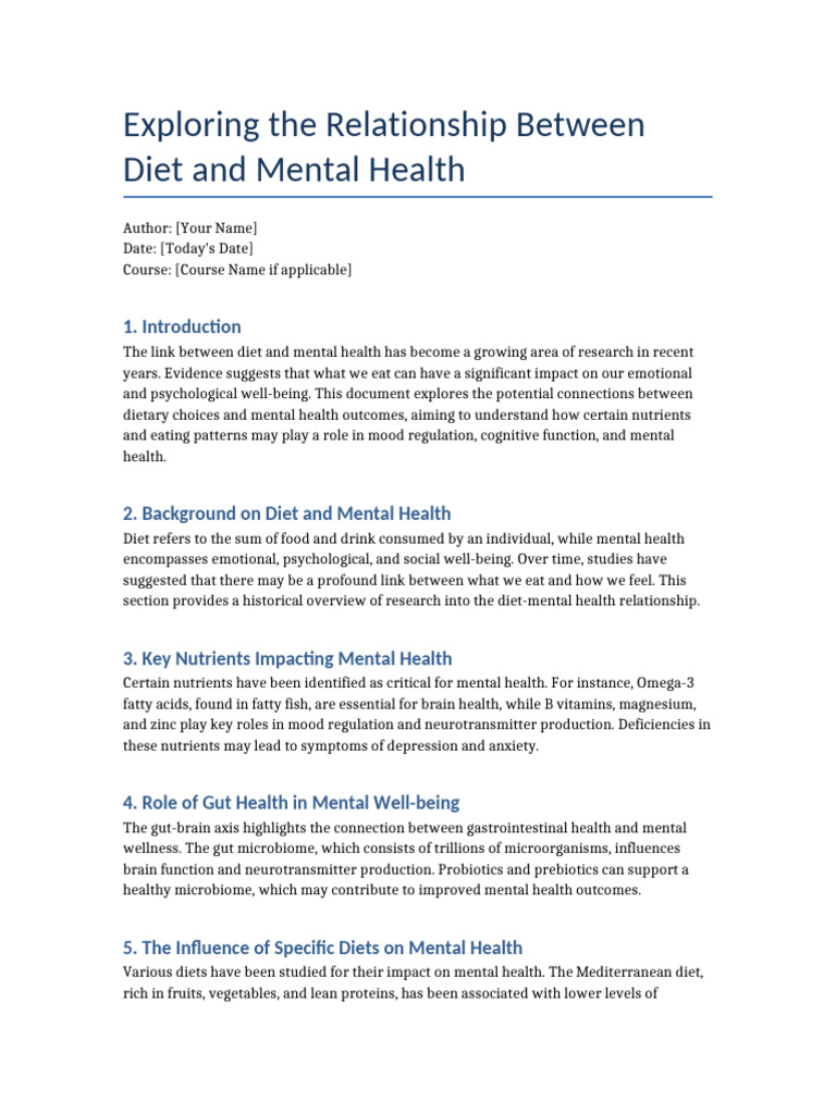 Exploring The Relationship Between Diet and Mental Health | PDF | Diet ...