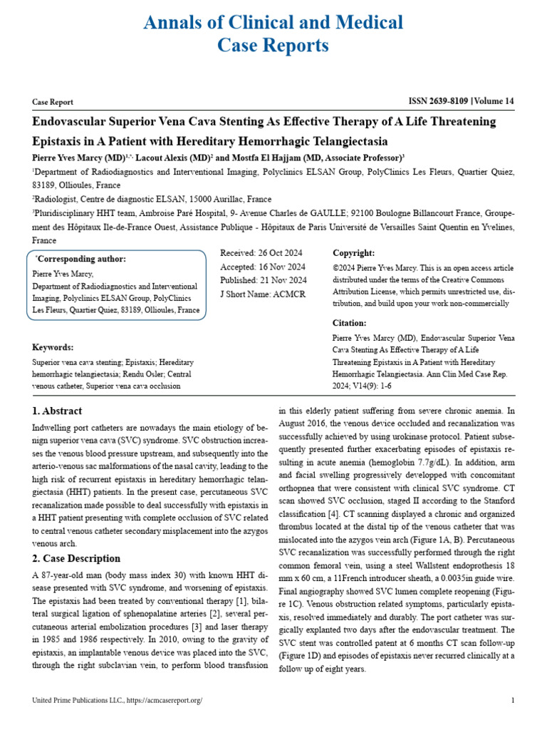 Endovascular Superior Vena Cava Stenting As Effective Therapy of A Life ...