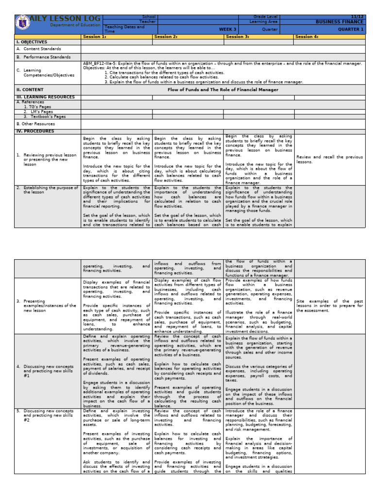 Business Finance Lesson Plan: Week 3 | PDF | Expense | Budget