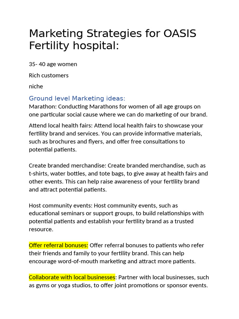 Marketing Strategies For OASIS Fertility Hospital | PDF | Social Media | Popular Culture & Media ...