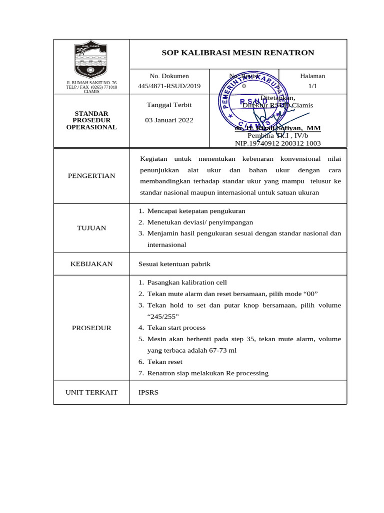 42 Ok SOP KALIBRASI MESIN RENATRON | PDF