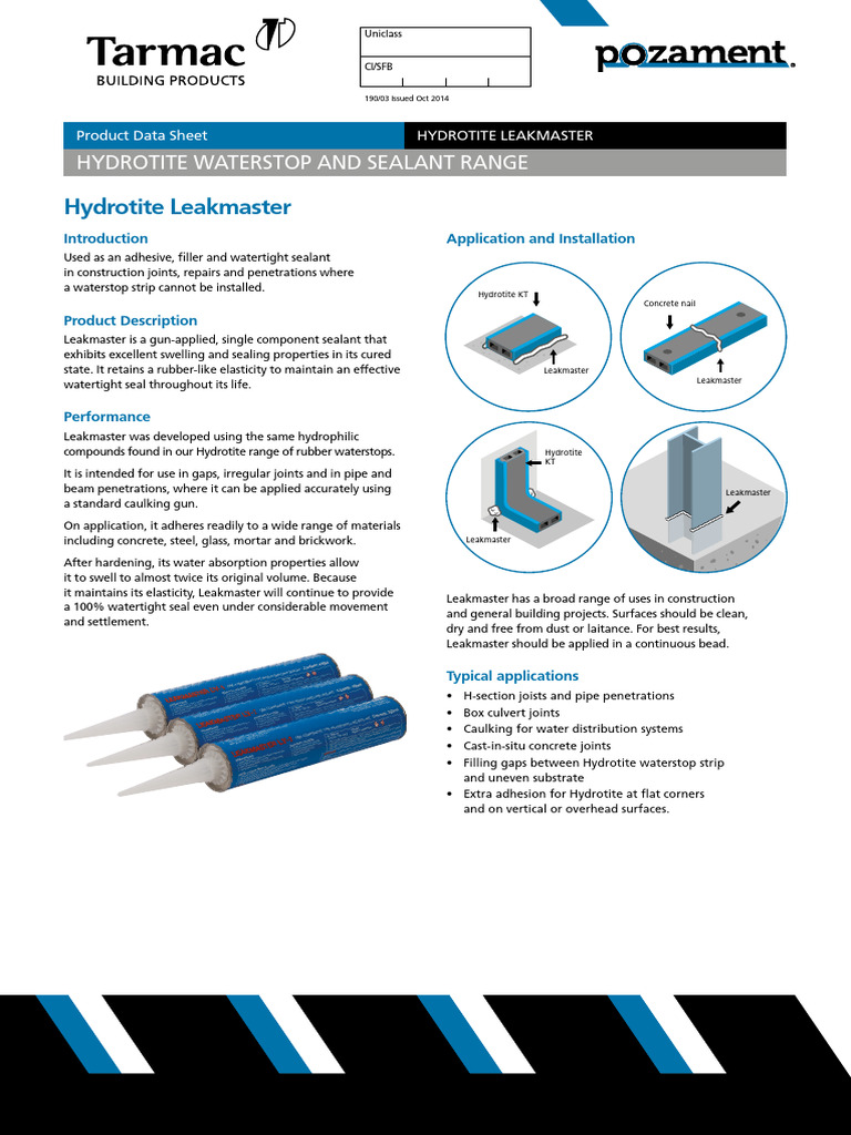 Hydrotite Leakmaster Sealant Overview | PDF | Concrete | Pipe (Fluid ...