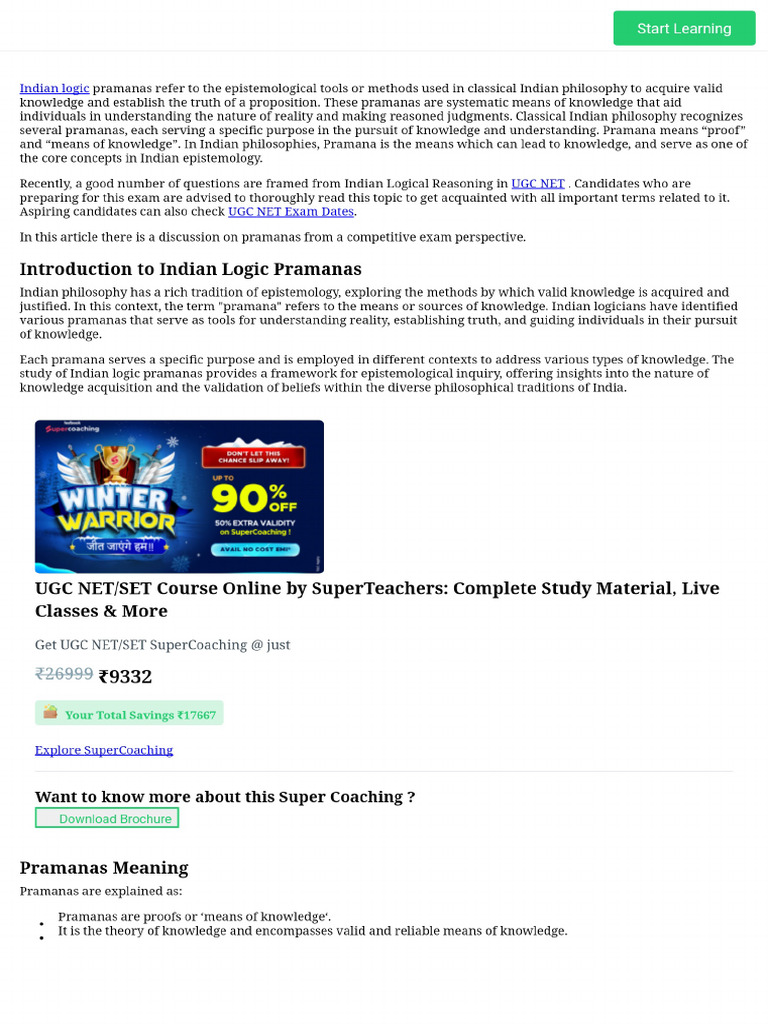 Indian Logic Pramanas - Complete Information About 6 Pramanas! | PDF