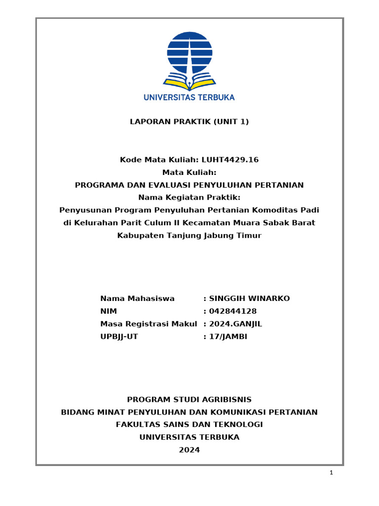 LAPORAN PRAKTIK UNIT 1_singgih winarko_LUHT4429 | PDF