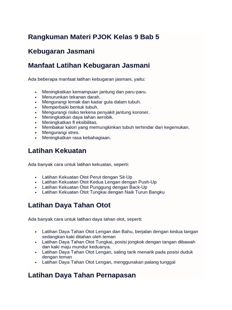 Rangkuman Materi PJOK Kelas 9 Bab 5 | PDF