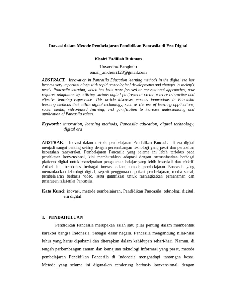 Inovasi Dalam Metode Pembelajaran Pendidikan Pancasila Di Era Digital | PDF