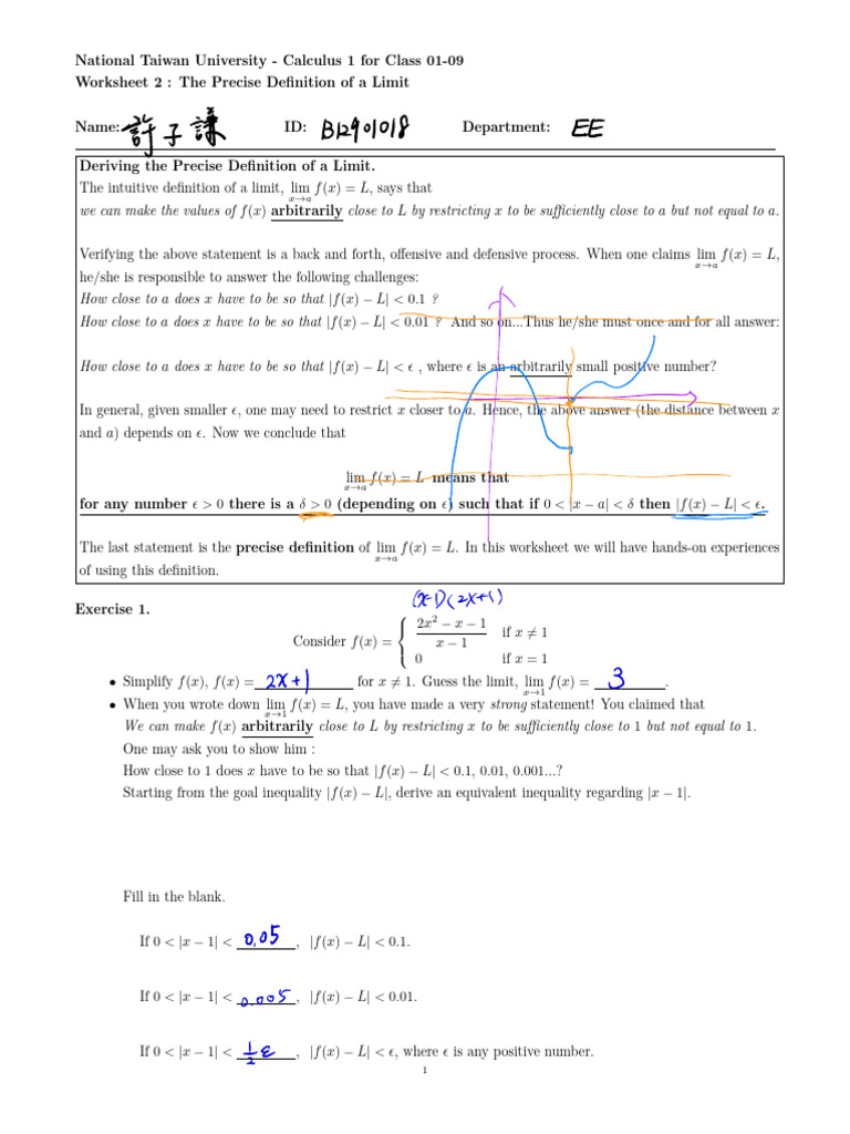 Calculus Limit Definitions Worksheet | PDF | Mathematics | Mathematical Analysis