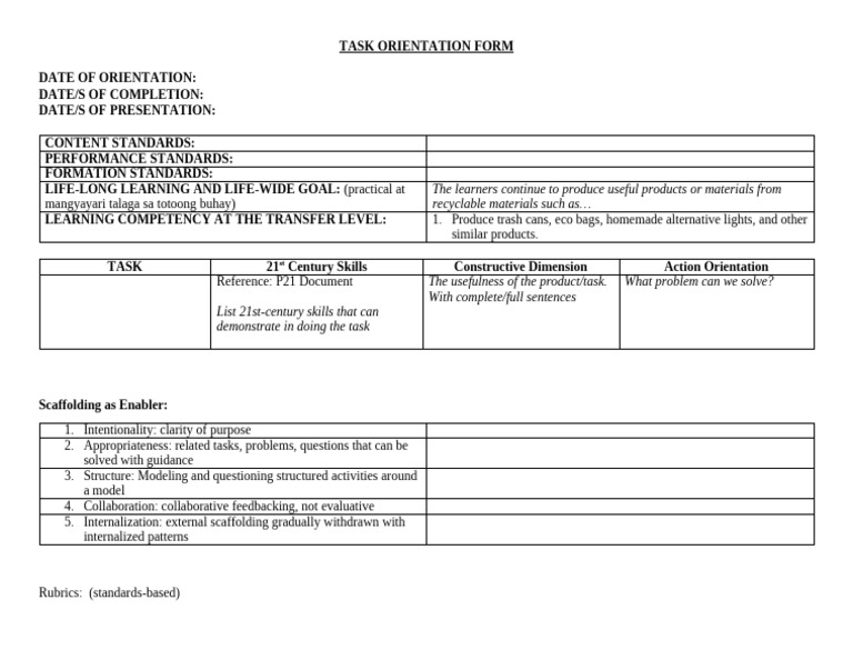 Task Orientation Form | PDF