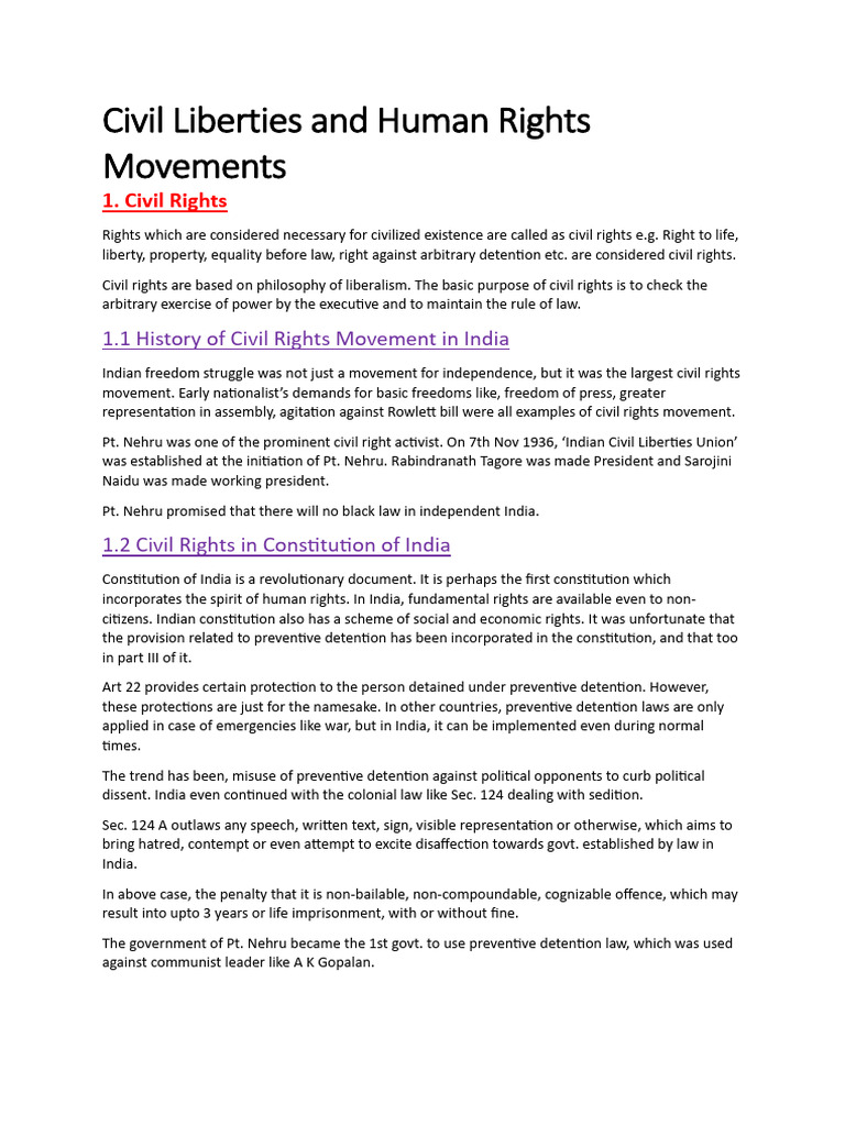 Civil Liberties and Human Rights Movements | PDF | Dalit | Justice