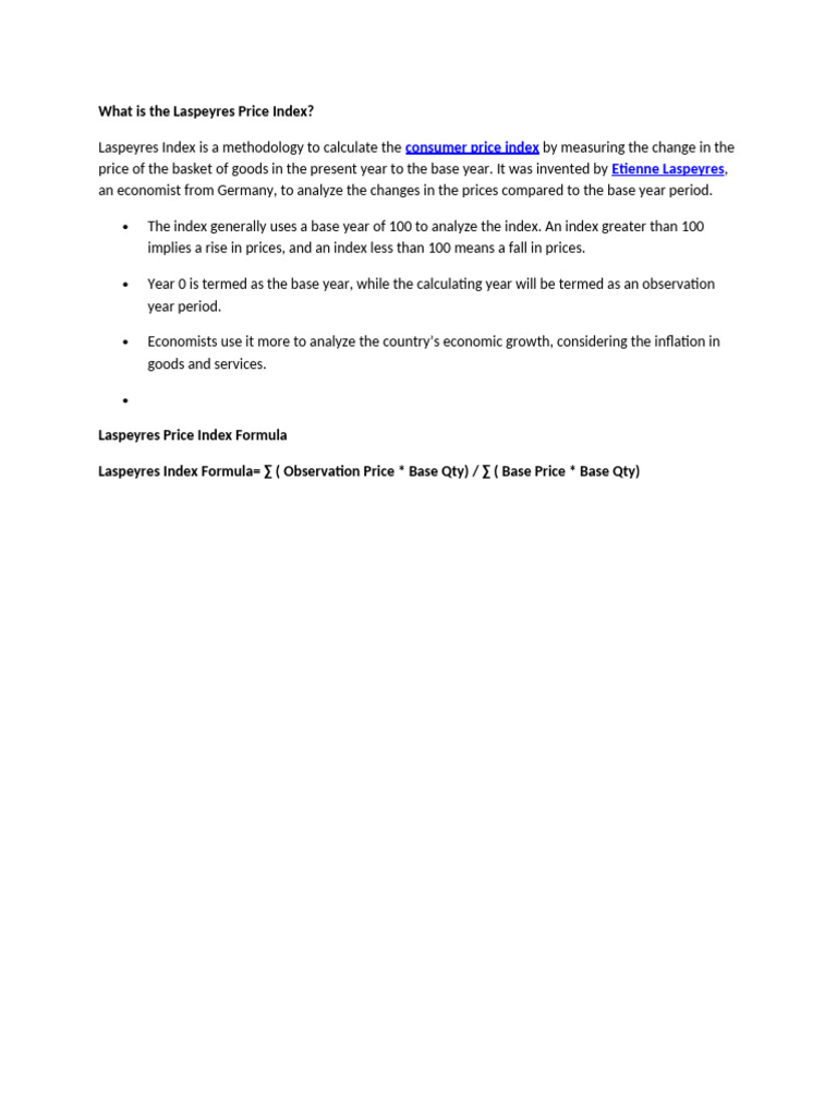 What Is The Laspeyres Price Index | PDF | Price Indices | Inflation
