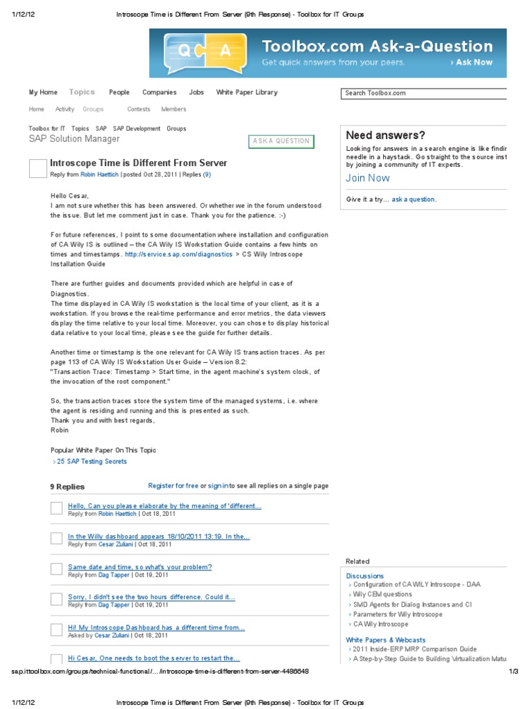 Introscope Time Is Different From Server: Need Answers? | PDF | Sap Se ...