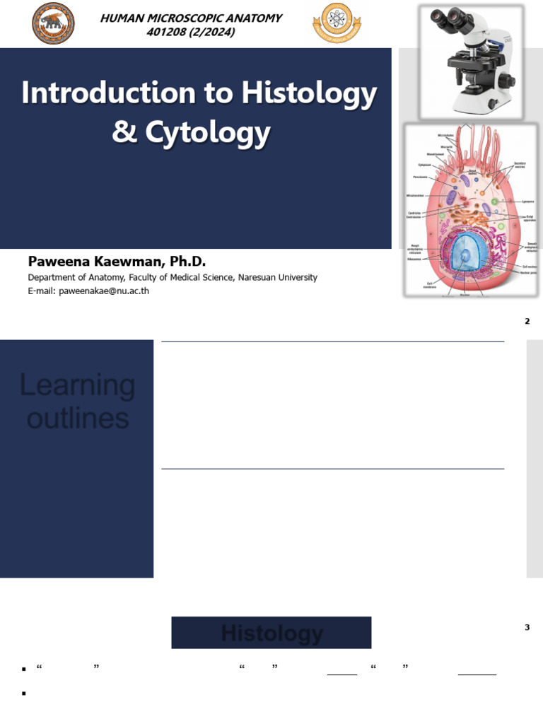 Lecture Intro To Histo and Cytology - Histo Dent - 2-2567 | PDF | Mitosis | Histology