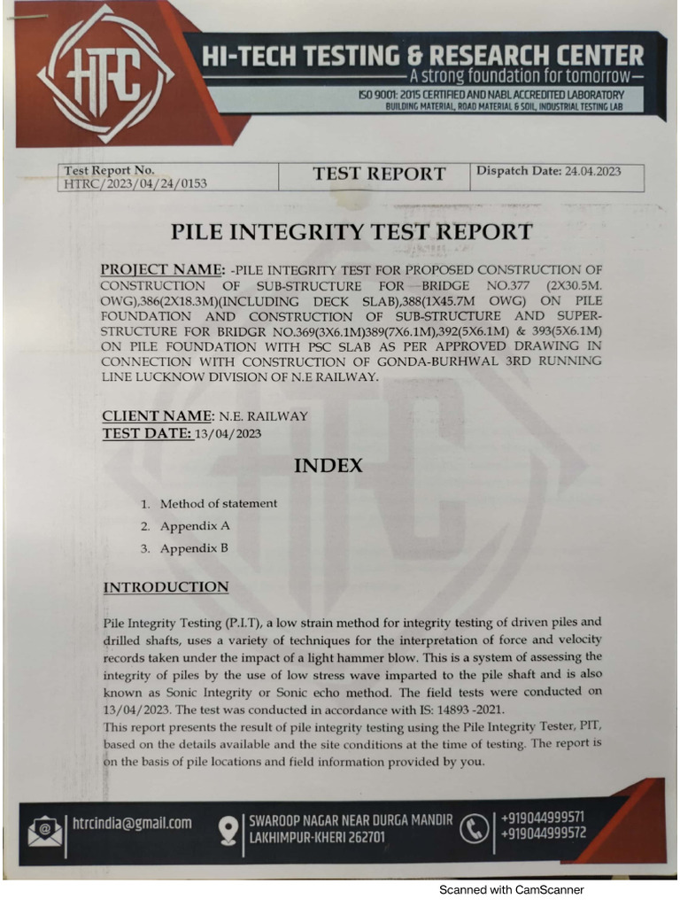 Pile Integrity Test Report Br388 | PDF