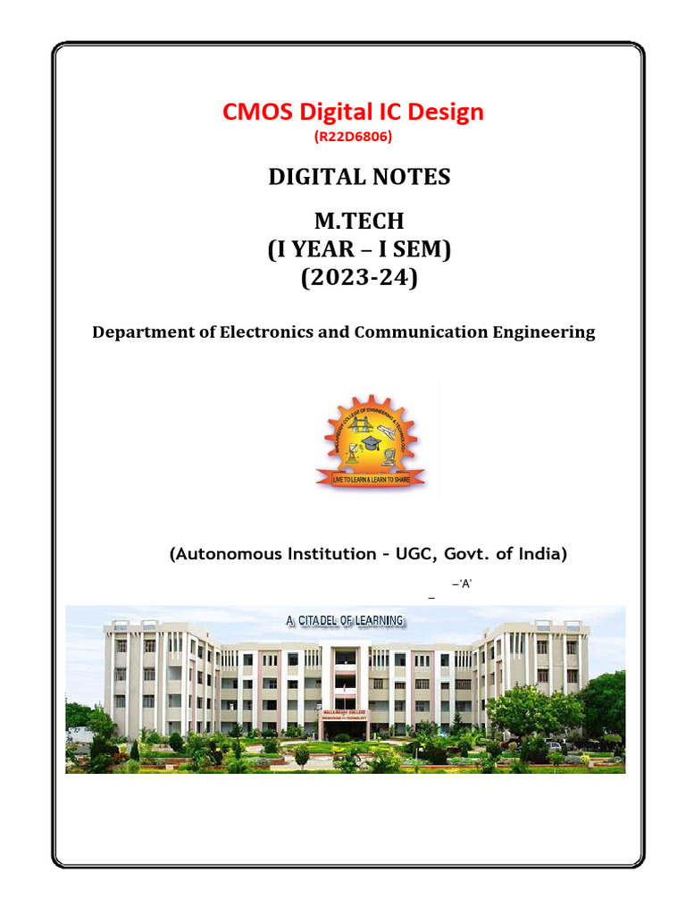 Cmos Dicd - Digital Notes 2024 | PDF | Logic Gate | Cmos