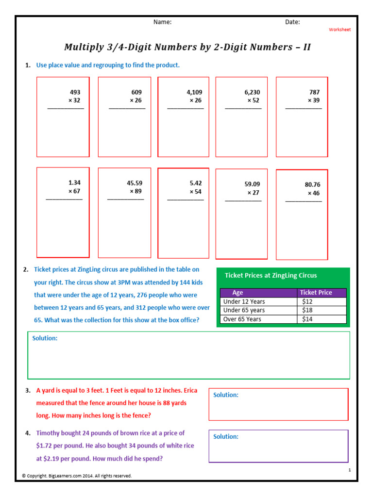 Multiply 34 Digit by 2 Digit Numbers - II | PDF | Units Of Measurement ...