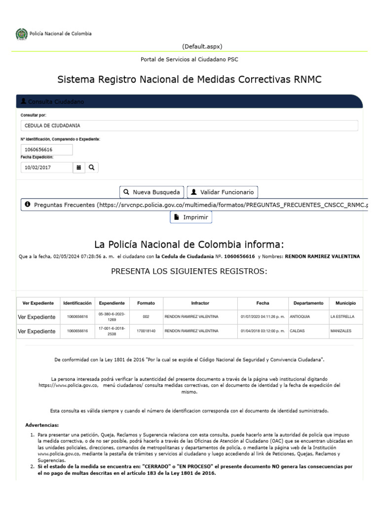 Consulta RNMC | PDF | Documento de identidad | Gobierno