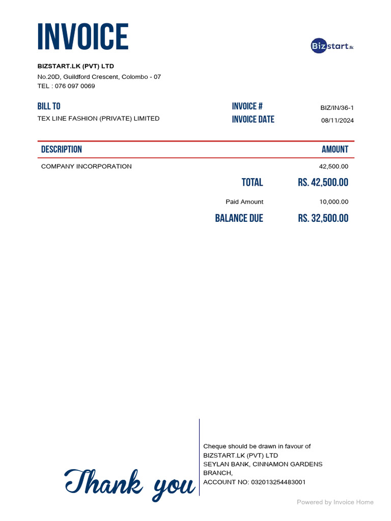 Biz in 36 1 Tex Line Fashion Private Limited | PDF
