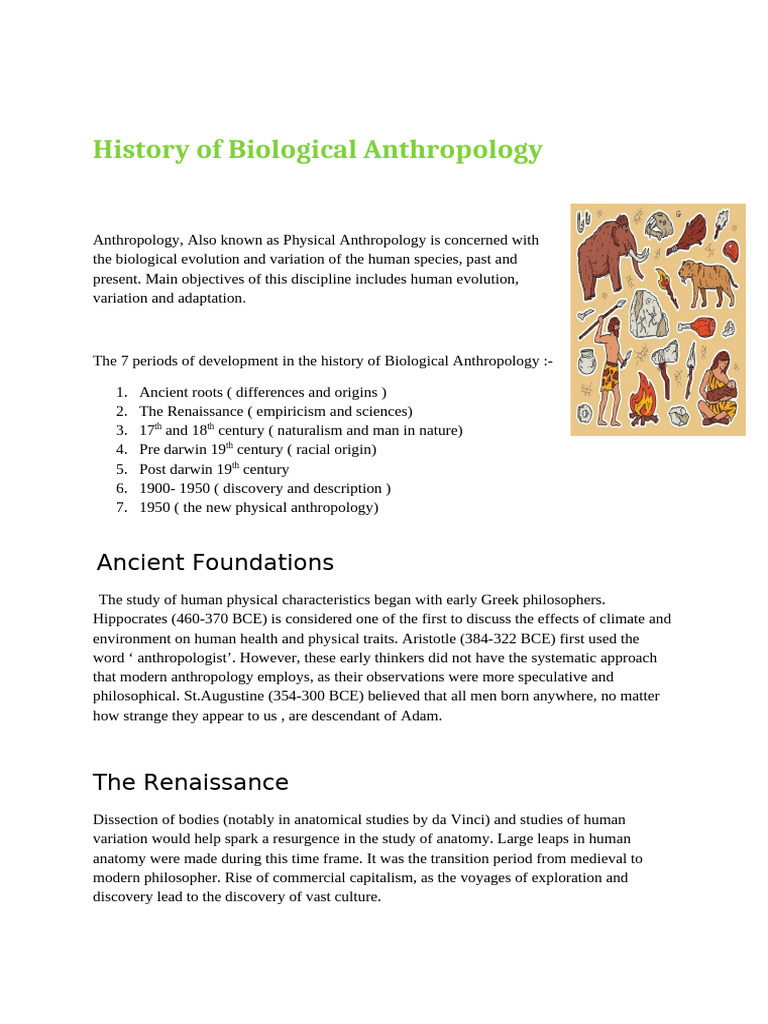 History of Biological Anthropology | PDF | Anthropology | Biological ...