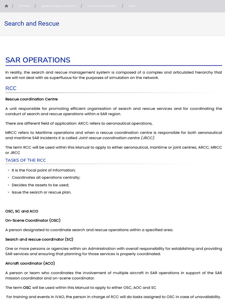 Ivao So Sar Operations | PDF | Search And Rescue | Air Traffic Control