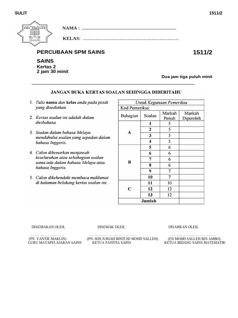Percubaan SPM Sains 2024 Kertas 2 | PDF