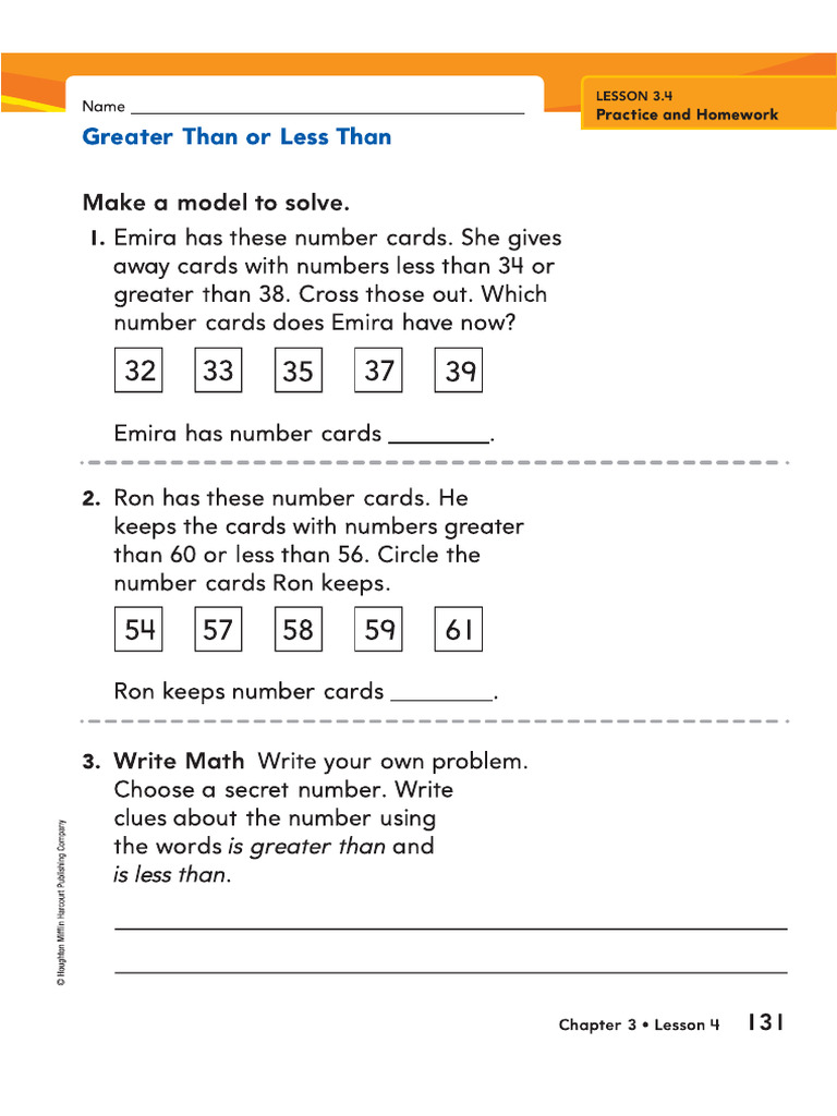 (3.4) - Greater - Than - or - Less - Than - Go Math 1 | PDF