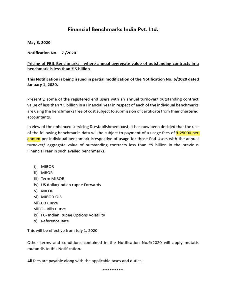 Pricing of FBIL Benchmarks Small Users | PDF